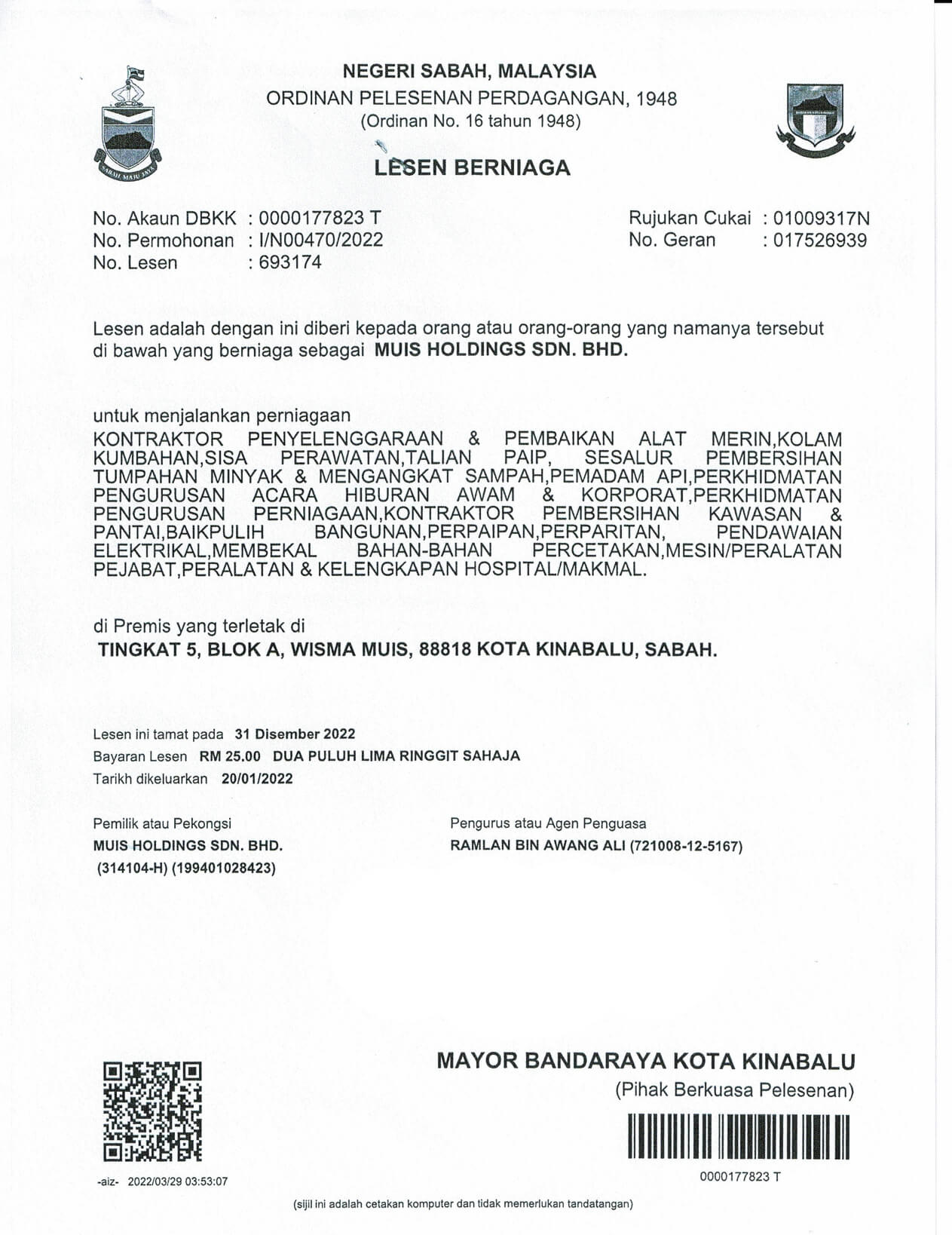 Lampiran Dokumen Syarikat – Muis Holdings Sdn Bhd